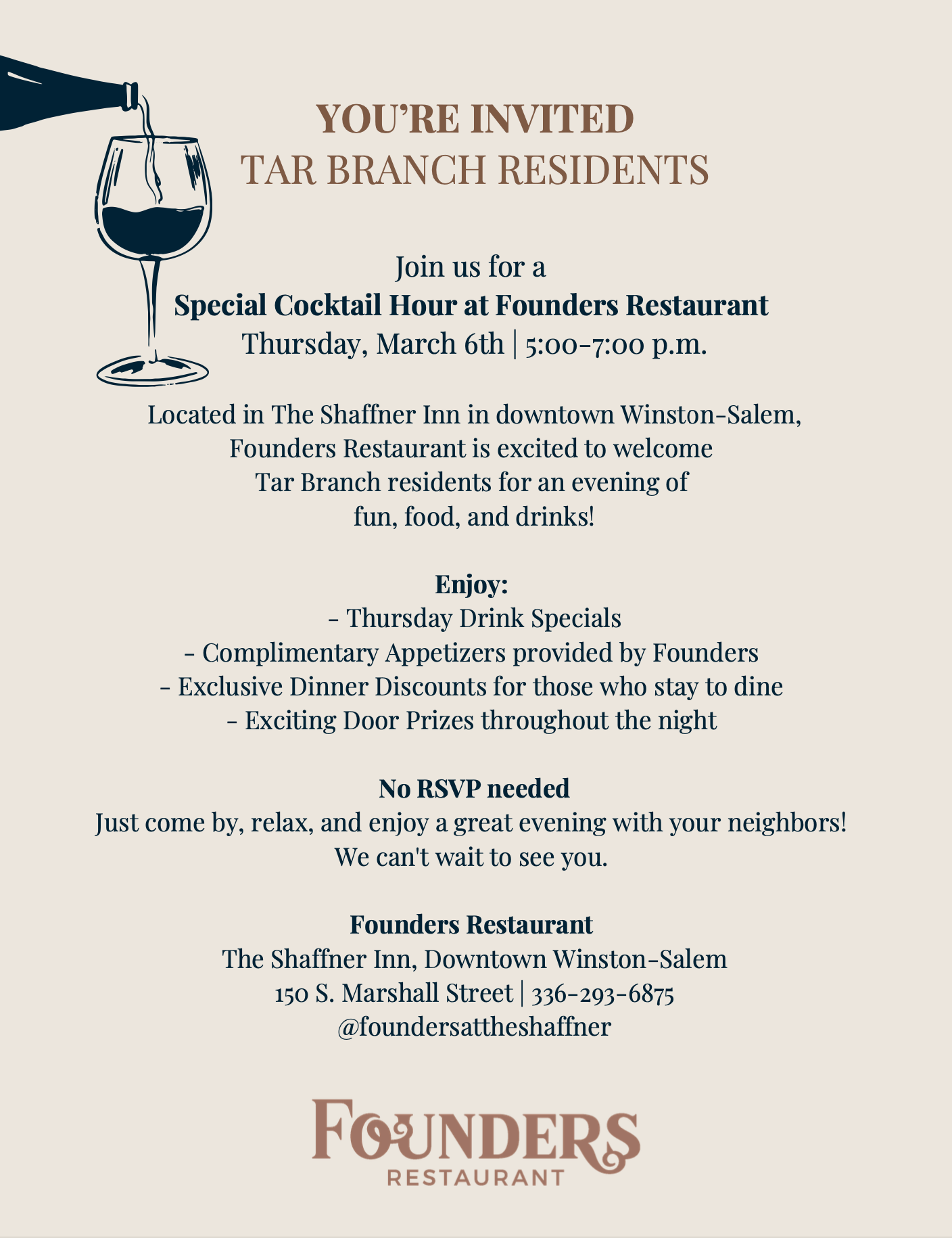 Founders Restaurant Cocktail Hour – The Mill at Tar Branch